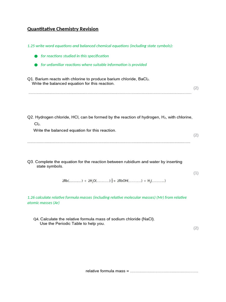Quantitative Chemistry Revision_SS-2 | PDF | Magnesium | Oxide