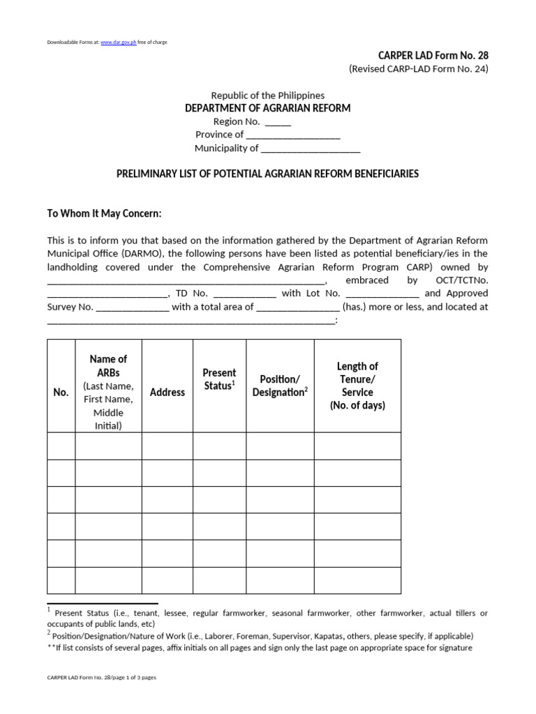 Carper Lad Form No 28 Preliminary List of Potential Arbs | PDF