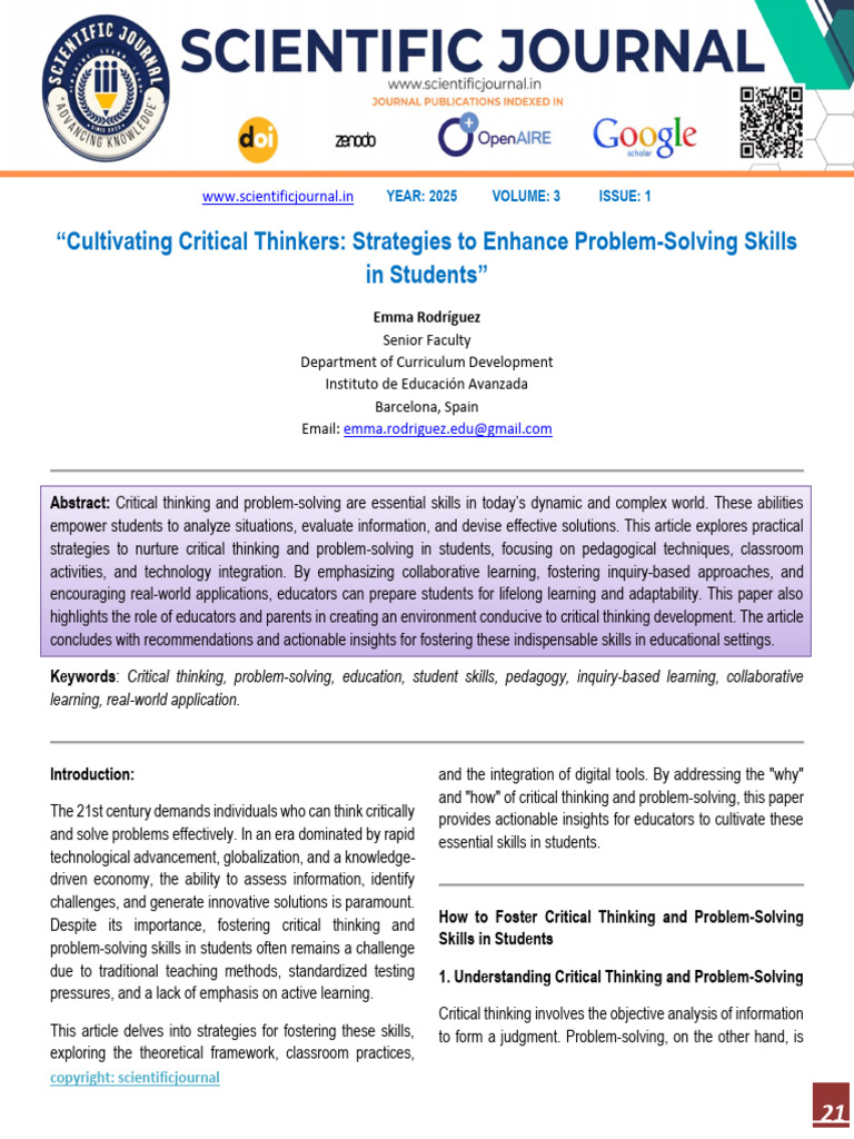 Cultivating Critical Thinkers: Strategies To Enhance Problem-Solving ...