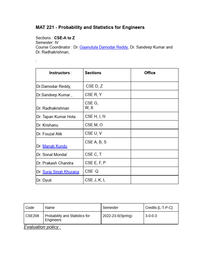 CSE A to Z-Evaluation Policy and guidelines - CSE208- Probability and ...