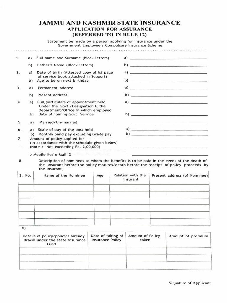 SLI Application Form for Govt Employees | PDF | Insurance