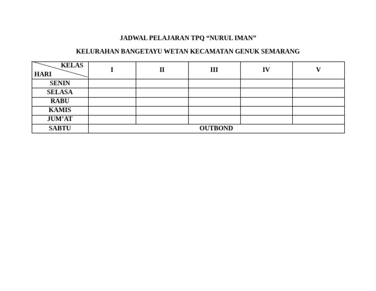JADWAL PELAJARAN TPQ | PDF