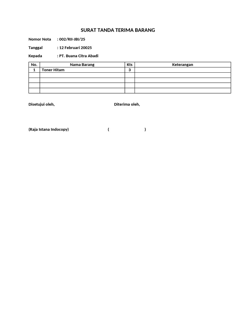 Surat Tanda Terima Barang Toner 3 Kts | PDF