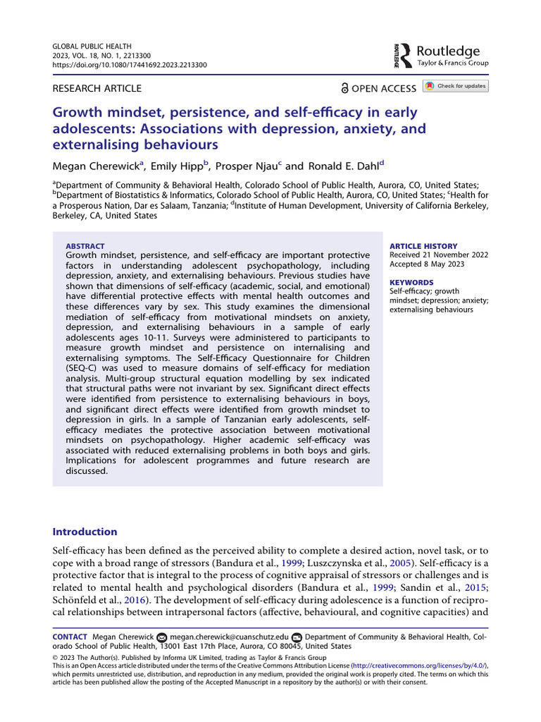 Growth Mindset and Adolescent Mental Health | PDF | Self Efficacy ...