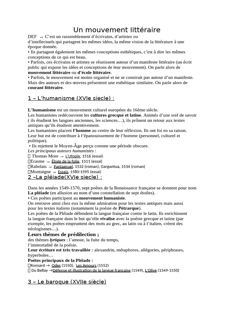 Les mouvements littéraires en France | PDF | Réalisme (littérature ...
