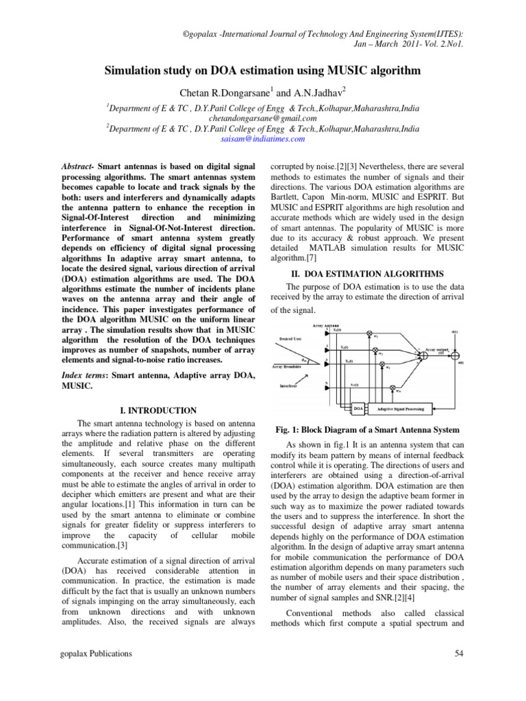 Simulation Study On DOA Estimation Using | PDF | Matrix (Mathematics) | Antenna (Radio)