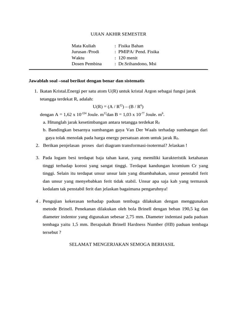Soal Fisika Bahan - UAS | PDF