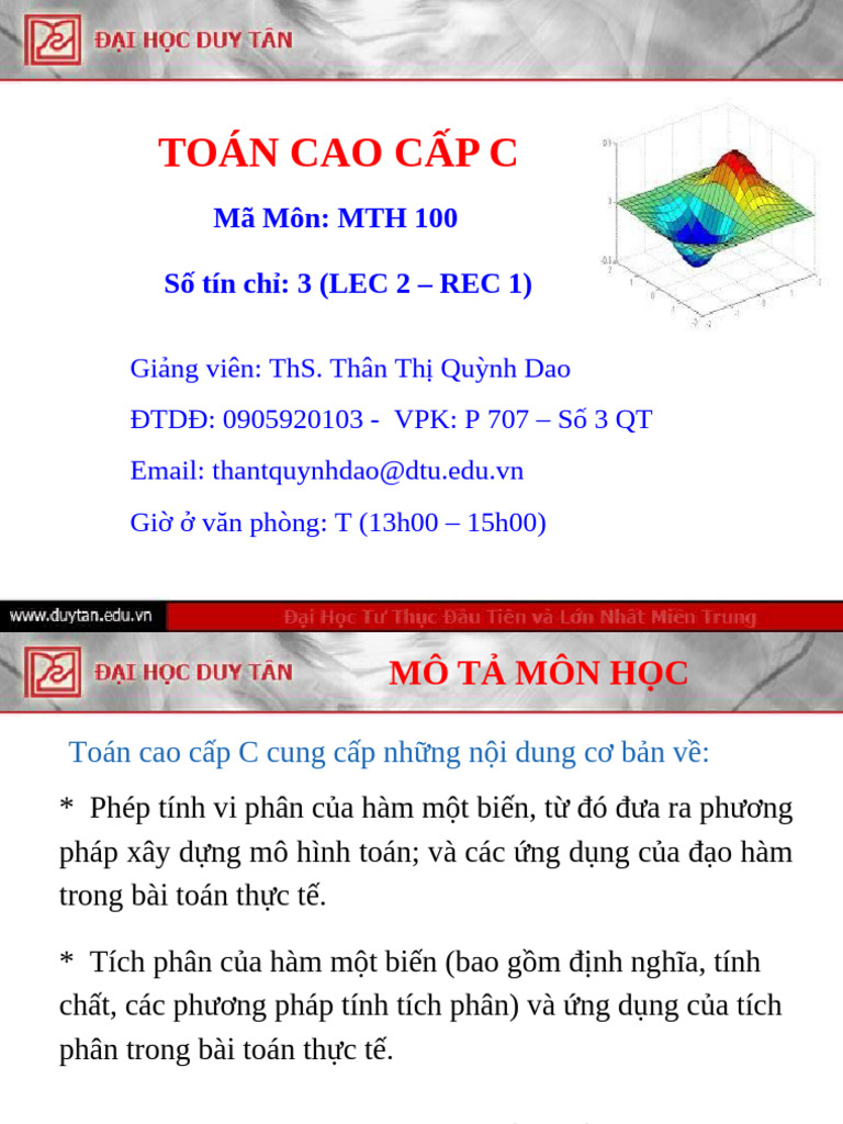 MTH 100 - Toan Cao Cap C - 2020S - Lecture Slides - 1 | PDF