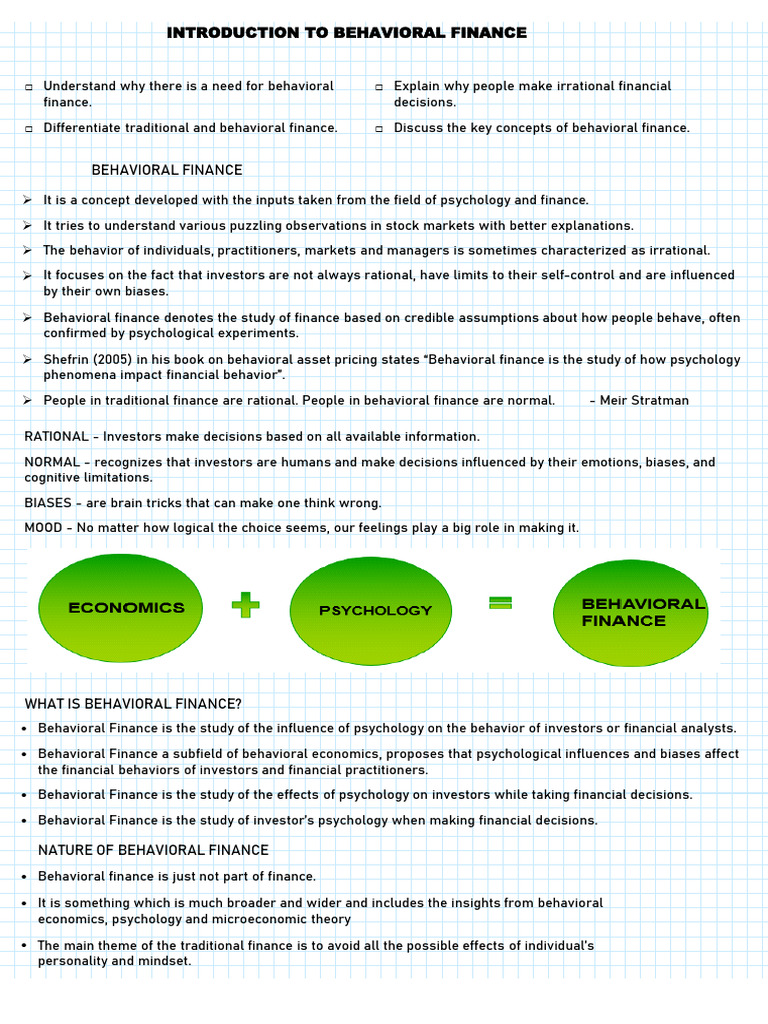 Behavioral Finance (Topic 1 Notes) | PDF | Behavioral Economics ...
