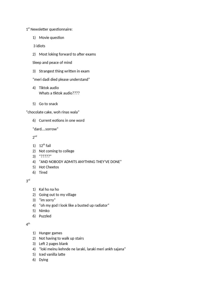 1st Newsletter questionnaire (1) | PDF