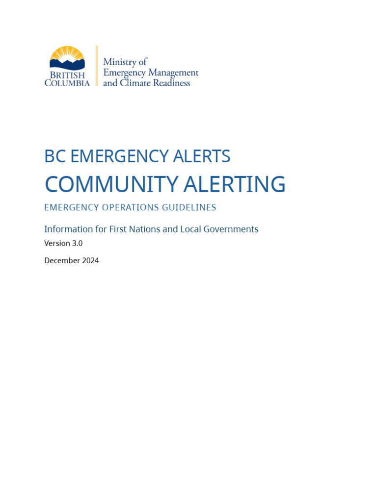 BC Emergency Alert Guidelines For Fn-Lgs | PDF | Hazards
