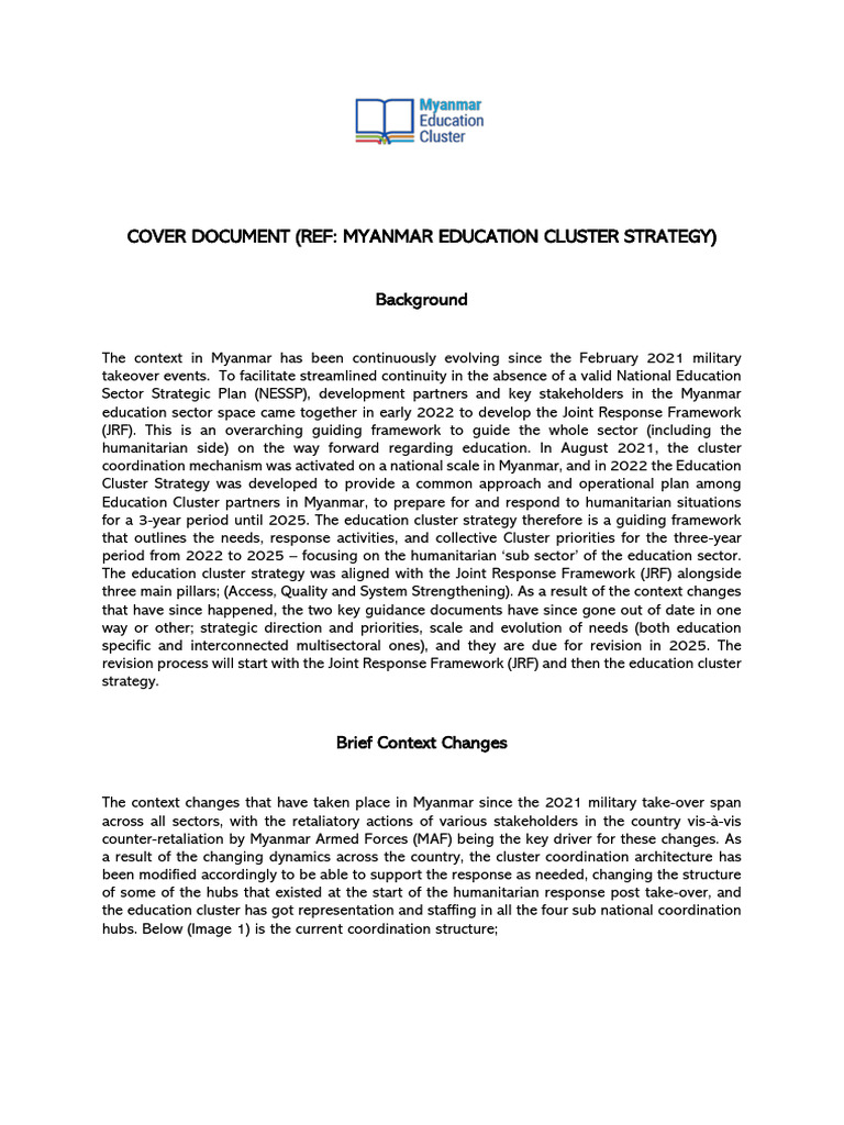Myanmar Education Cluster Strategy 2025 | PDF | Internally Displaced Person