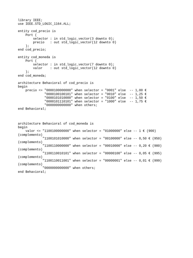 VHDL Code for Price and Currency Encoding | PDF