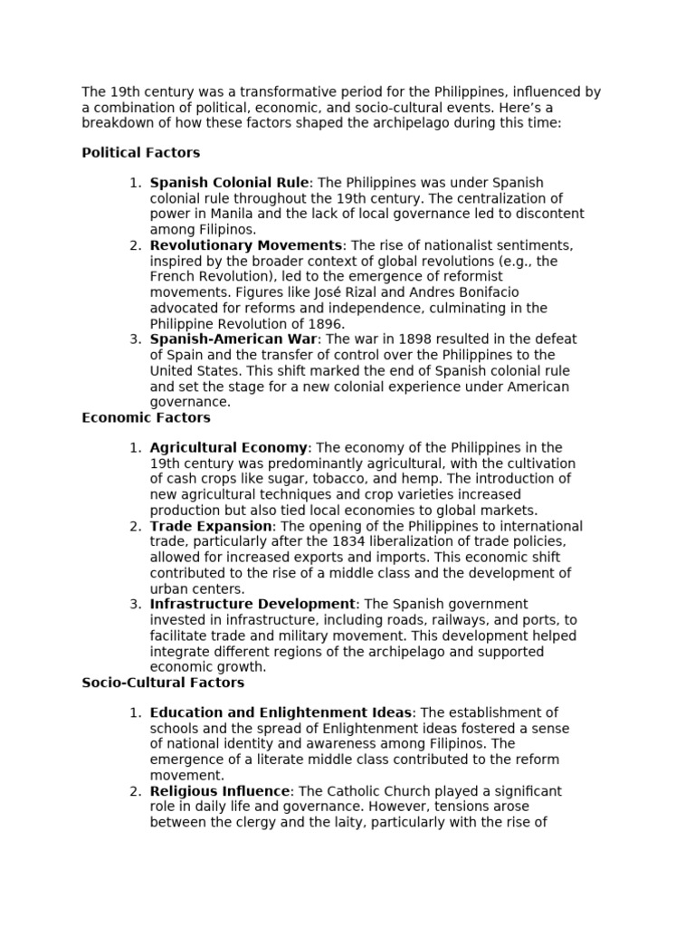 The 19th Century Was A Transformative Period For The Philippines | PDF ...