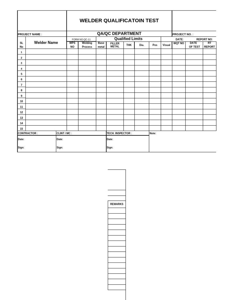 Welder Qualificatoin Test Form | PDF
