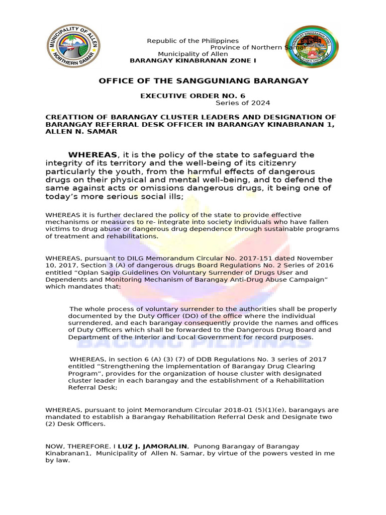 Executive Order Cluster Creation | PDF | Substance Abuse | Justice