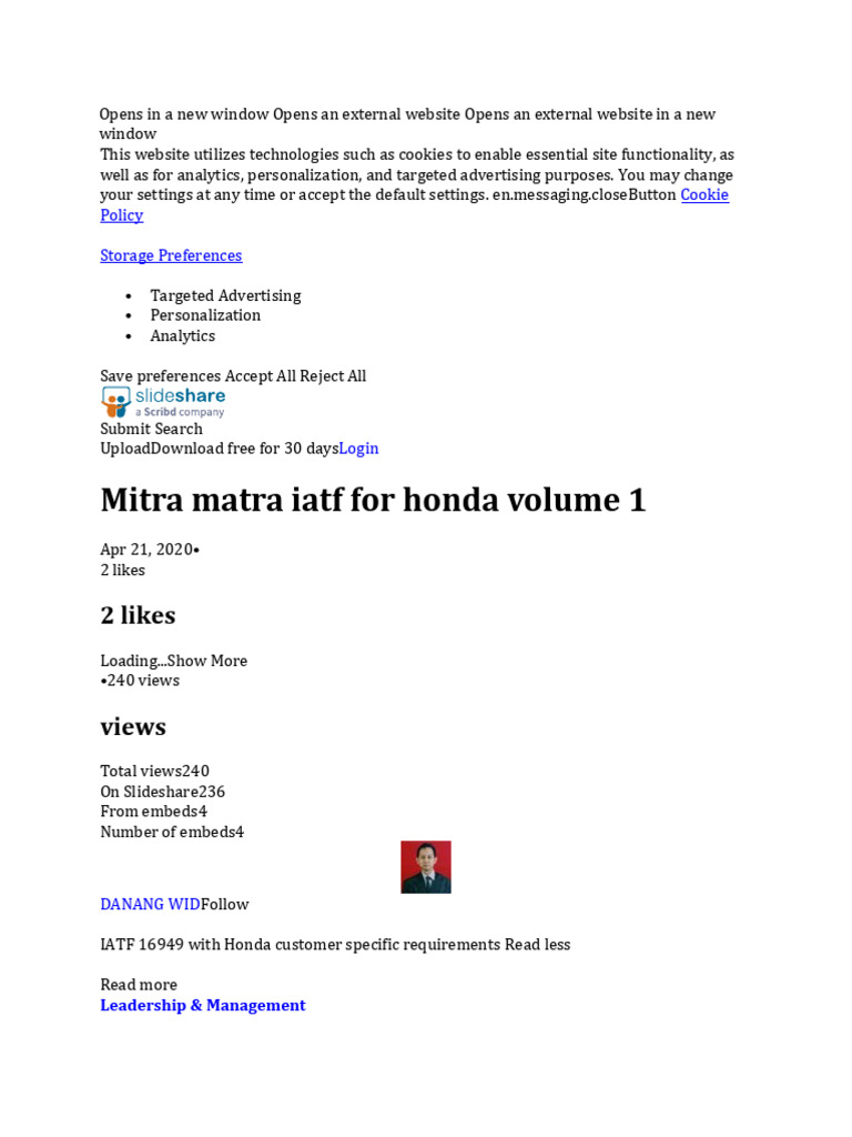 Mitra matra iatf for honda volume 1 _ PPT | PDF | Quality Management | Quality Management System