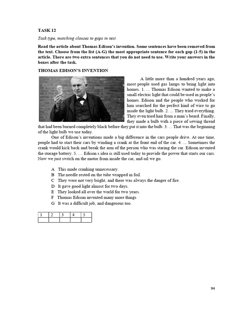 Thomas Edison Invention Gap-Fill Exercise | PDF