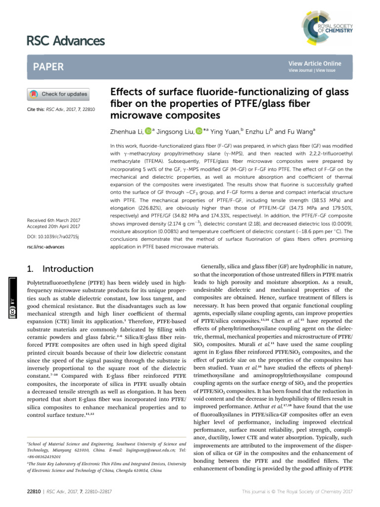 Effects of Surface Fluoride-Functionalizing of Gla | PDF | Composite ...