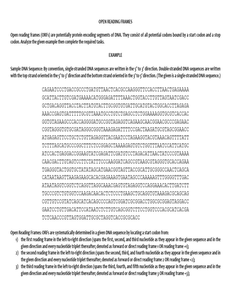 Act01 OpenReadingFrames | PDF | Open Reading Frame | Directionality (Molecular Biology)