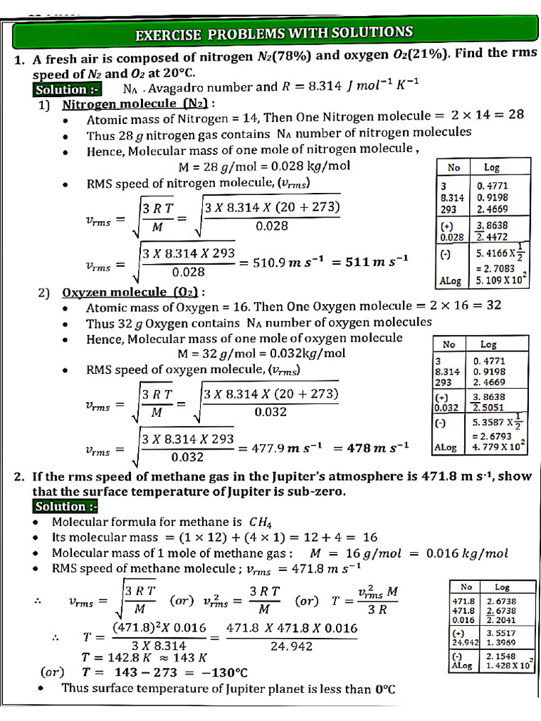 11th Physics Units 9,10,11 Exercise Numericals Solutions | PDF