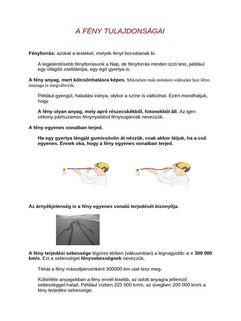 A Fény Tulajdonságai | PDF