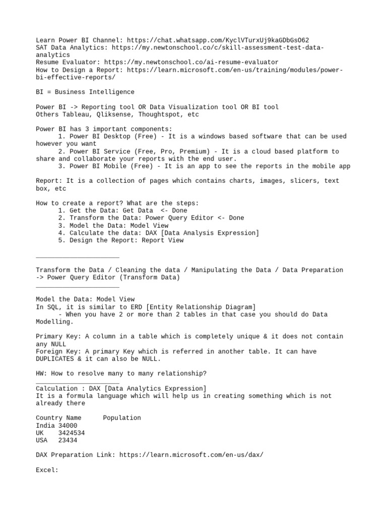 Learn Power BI Notes | PDF