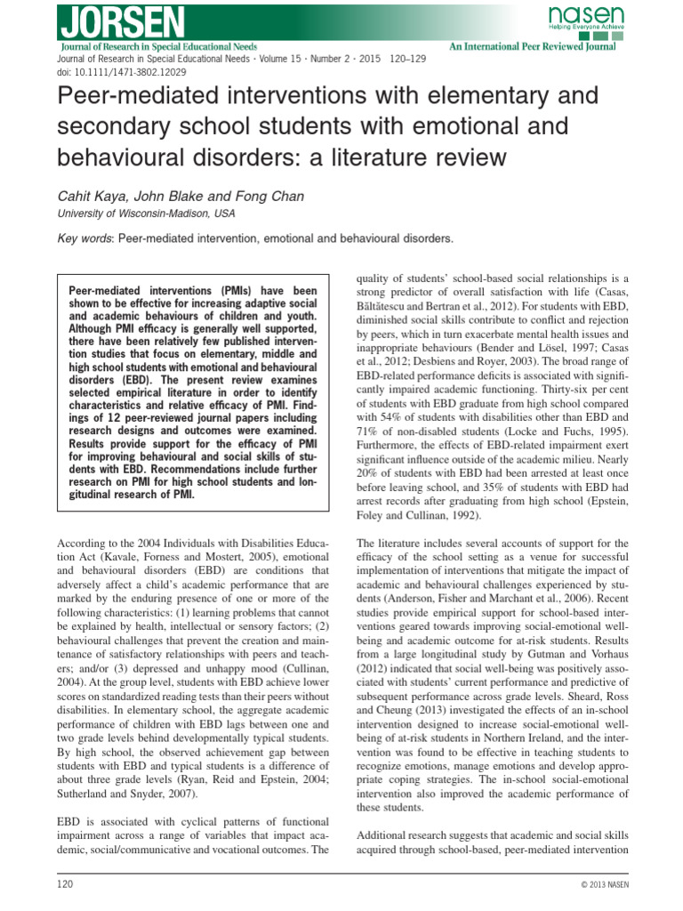 P - Peer-mediated interventions with elementary and secondary school ...