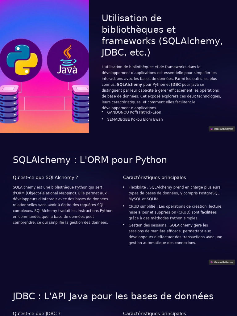 Utilisation de Bibliotheques Et Frameworks SQLAlchemy JDBC Etc | PDF | Bases de données ...