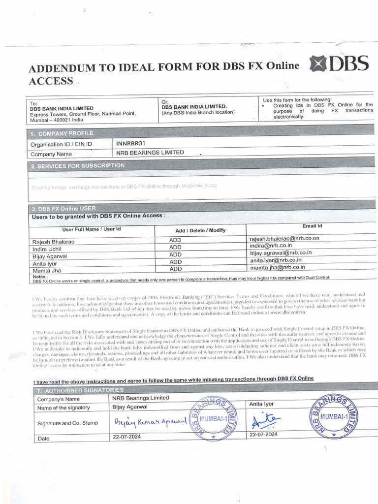 DBS Forward Booking Portal | PDF