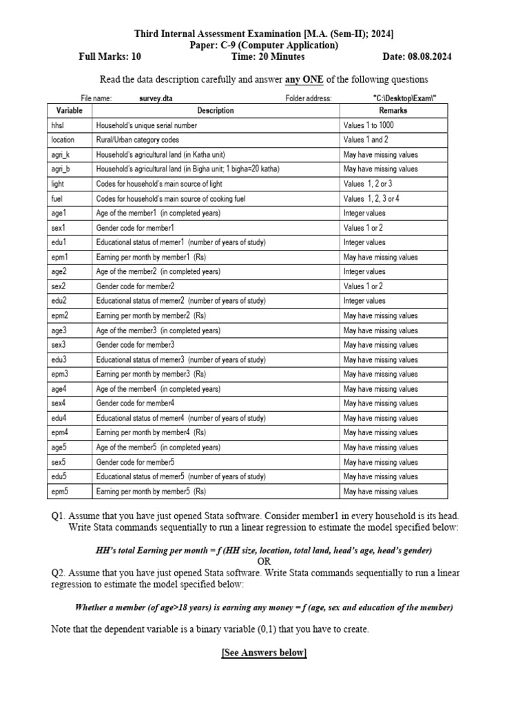 Stata Exam: Regression Commands | PDF | Regression Analysis | Computing