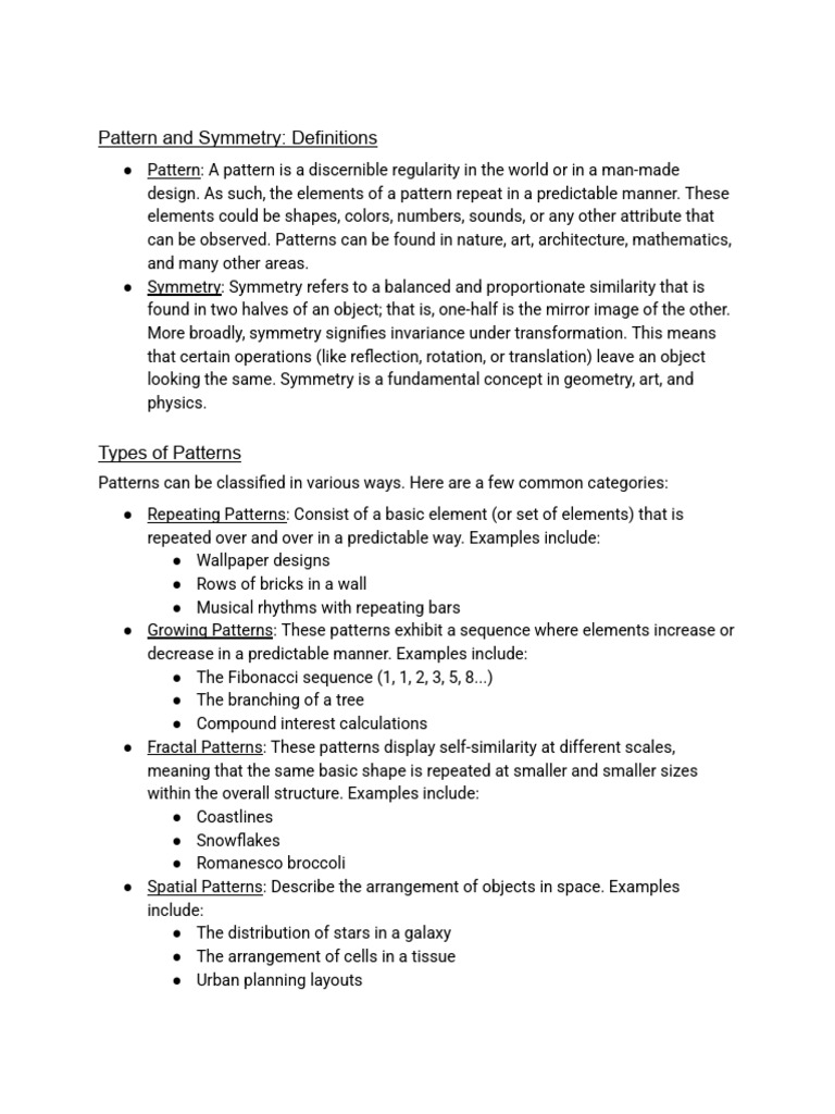 Pattern and Symmetry - Definitions | PDF | Pattern | Symmetry