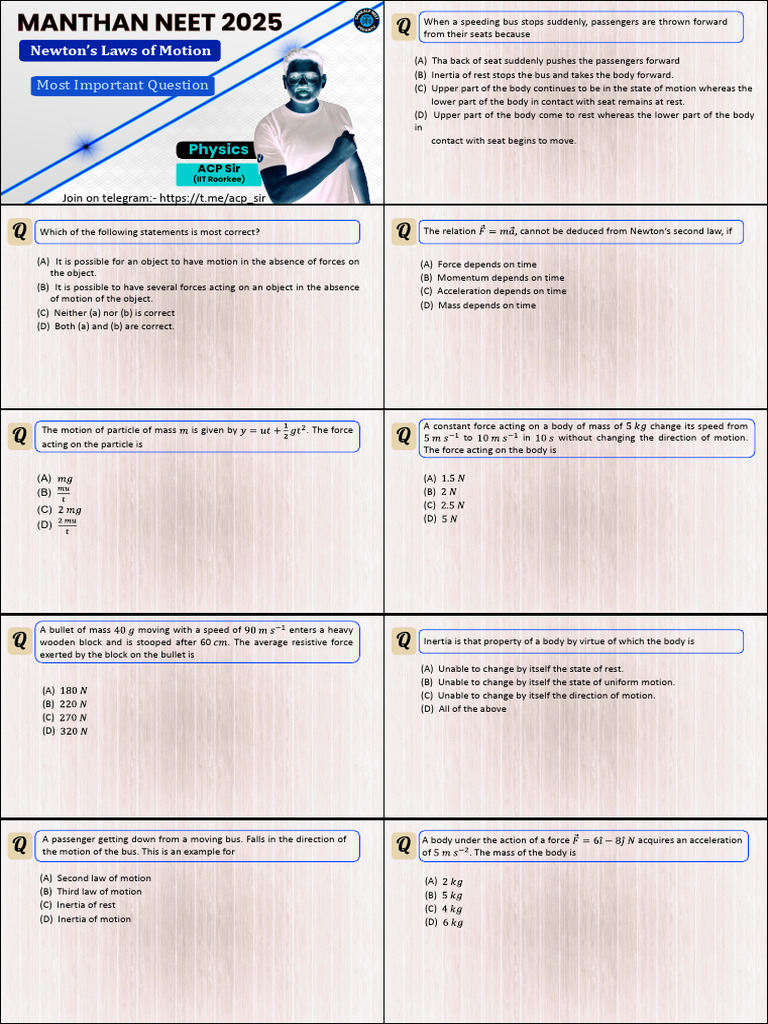 NLM Question for neet | PDF | Force | Newton's Laws Of Motion