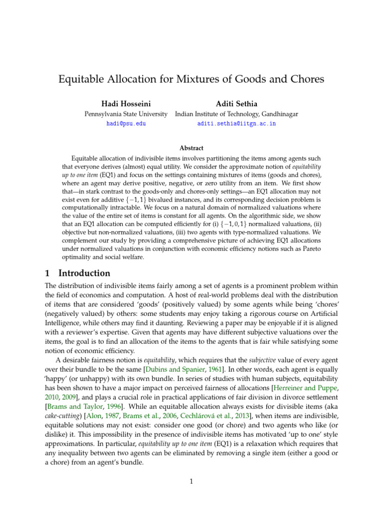 Equitable Allocation for Mixtures of Goods and Chores | PDF | Pareto ...