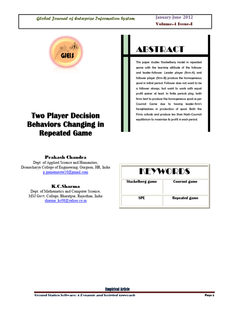 Two Player Decision Behaviors Changing in Repeated Game | PDF ...
