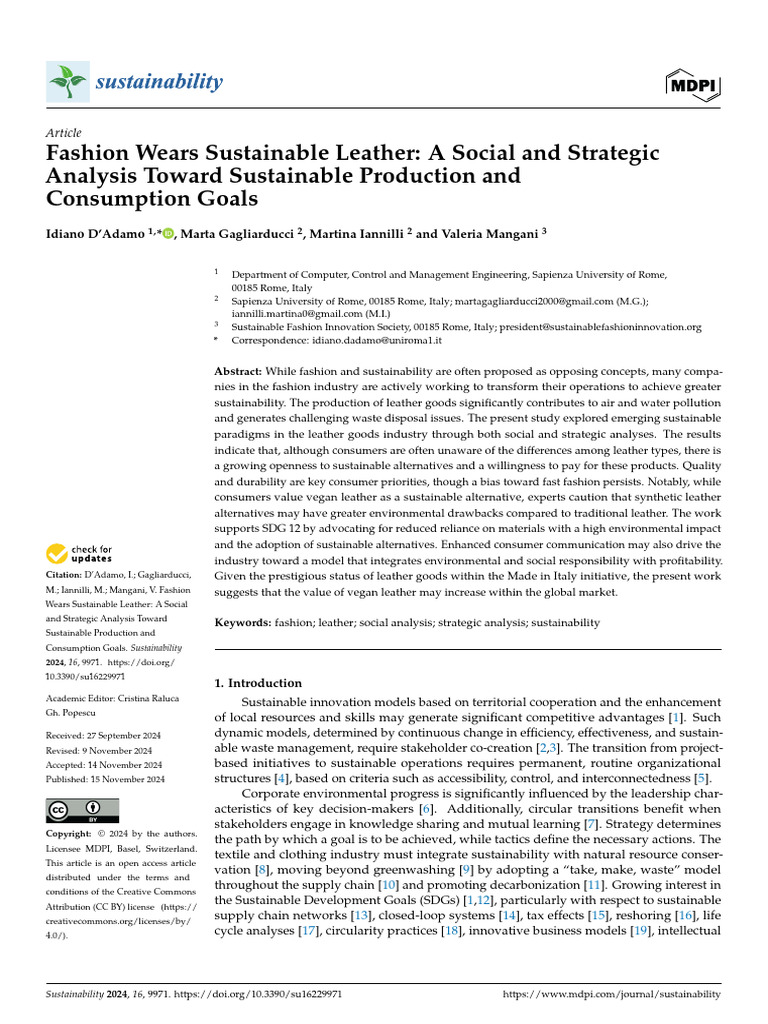 Fashion Wears Sustainable Leather a Social and Strategic Analysis Toward Sustainable Production ...