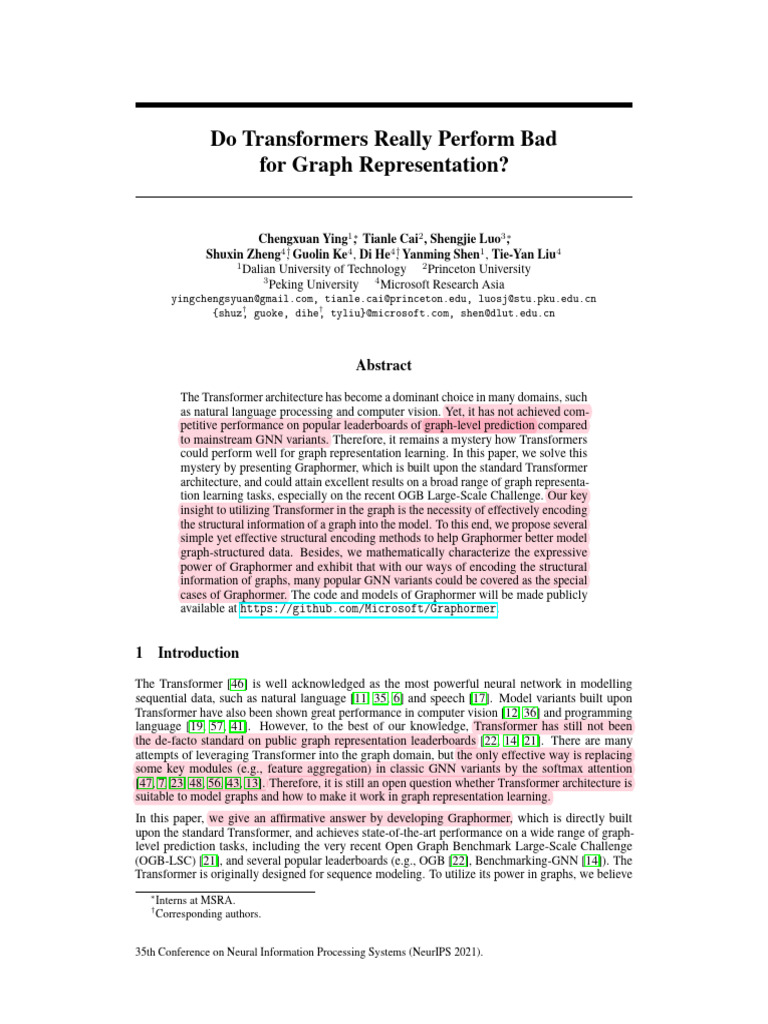 Graphormer: Transforming Graph Learning | PDF | Visual Cortex | Graph ...