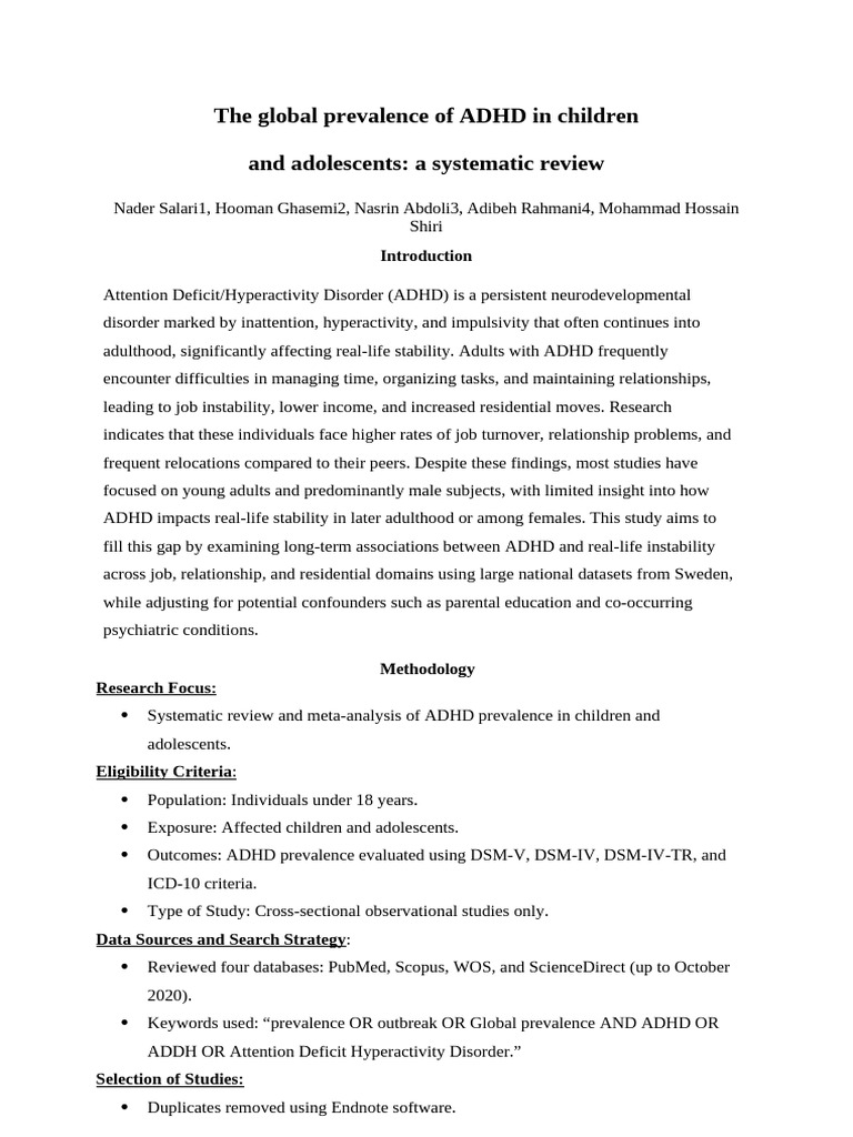 Research Summary - ADHD | PDF | Attention Deficit Hyperactivity ...
