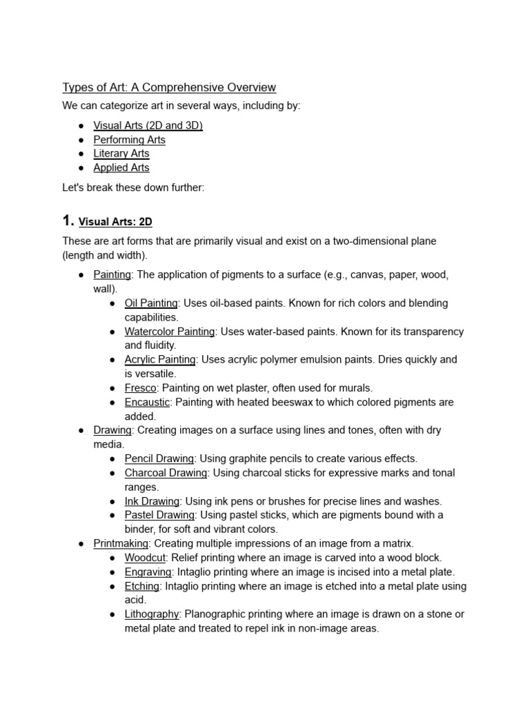 Art Categories: Visual, Performing, Literary | PDF | Paintings | Drawing