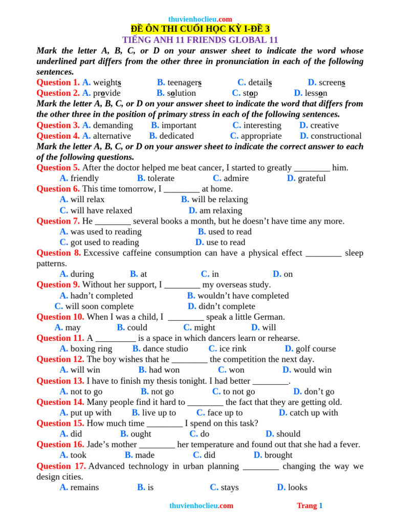 De On Thi HK1 Tieng Anh 11 Friends Global de 3 Hay | PDF | Natural Gas | Atmosphere Of Earth