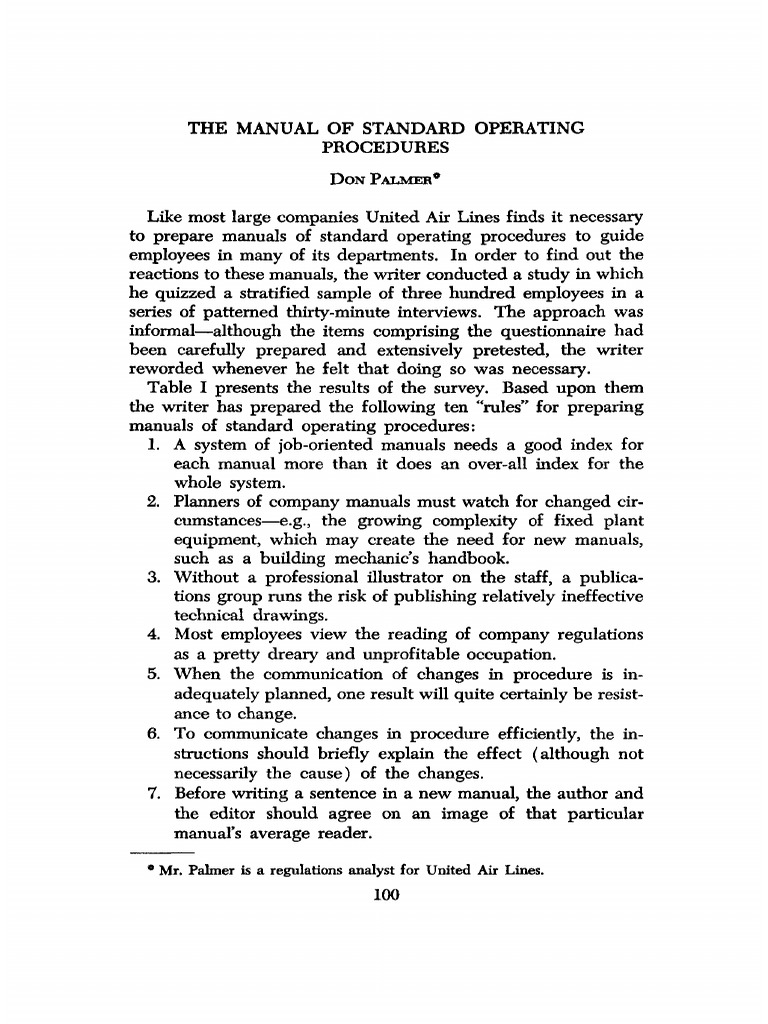 The Manual of Standard Operating Procedu | PDF