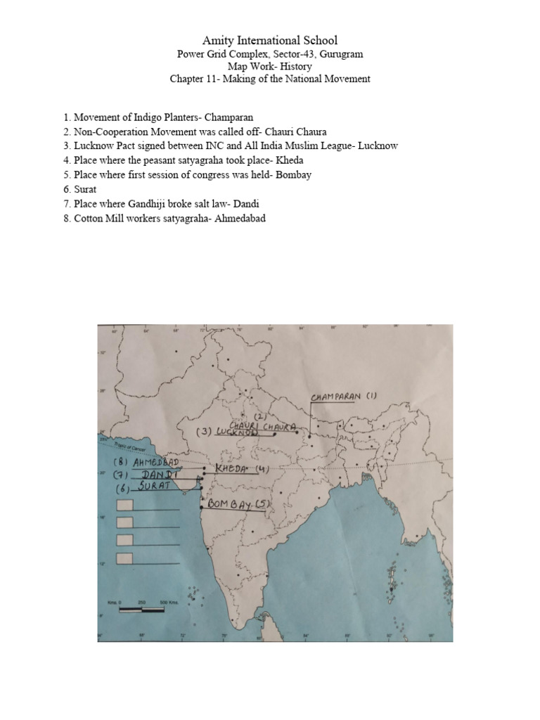 National Movement Map Work Class 8 | PDF