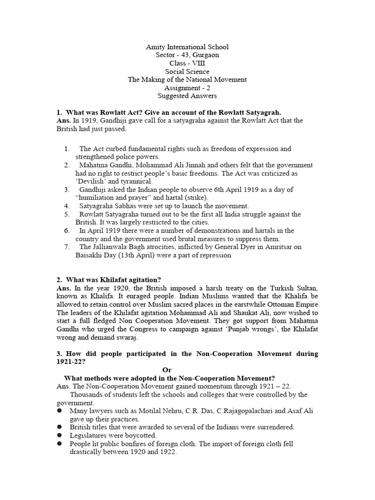 Suggested Answers | PDF | Mahatma Gandhi | Indian Independence Movement