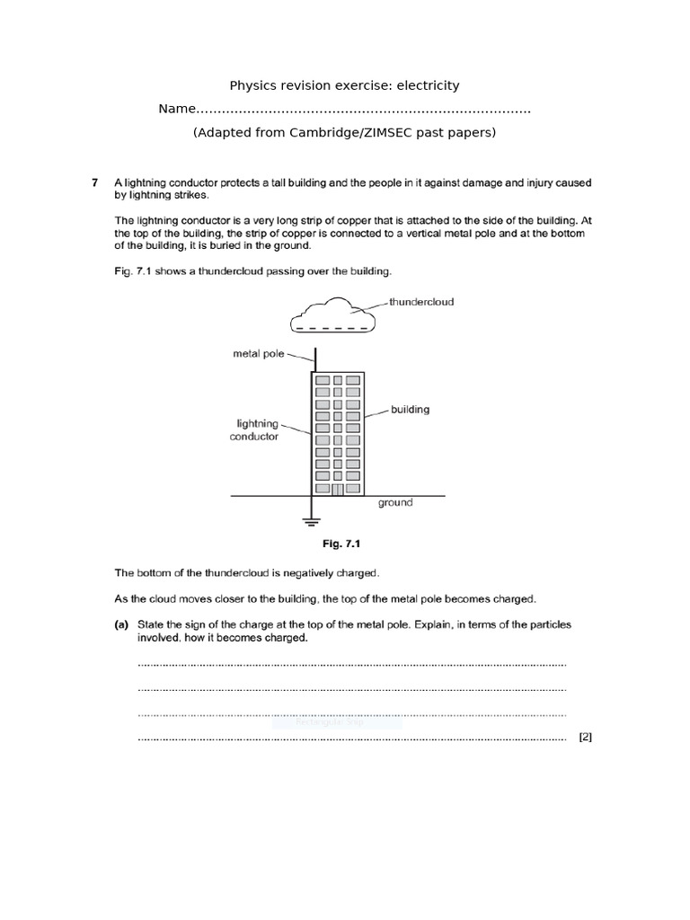 Electricity Physics Revision Exercise | PDF