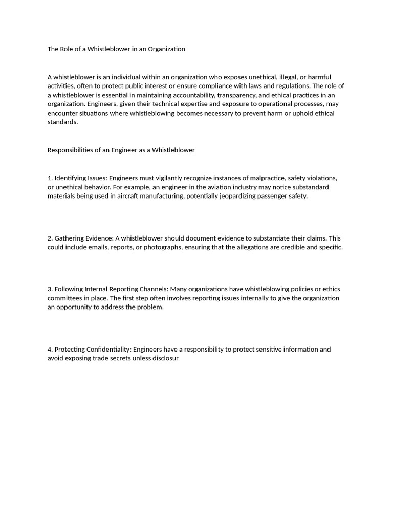 The Role of A Whistleblower in An Organization | PDF