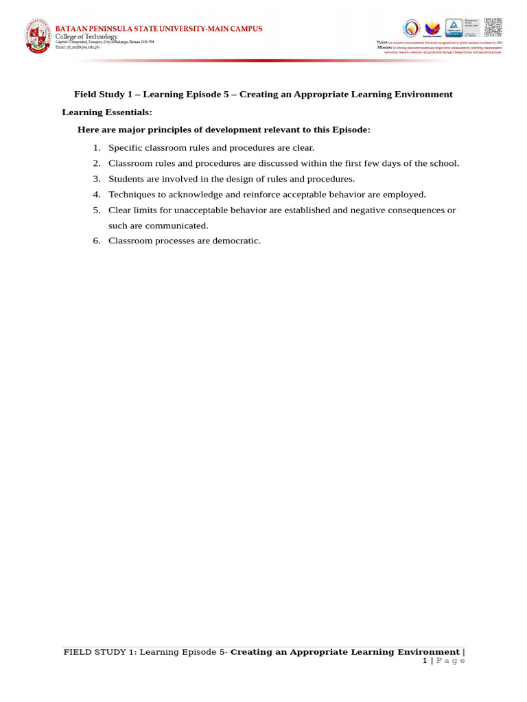Field Study 1 | PDF | Learning | Classroom Management