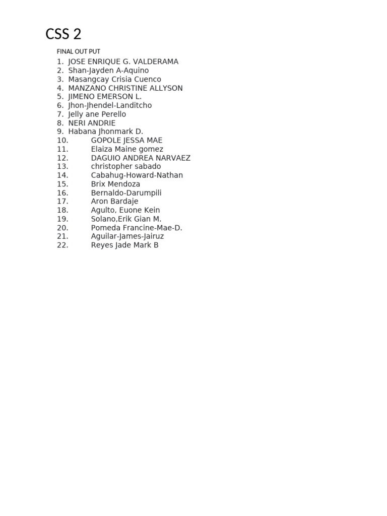 CSS 2 Final Output: Student List | PDF