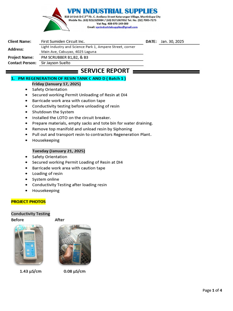 PM Scrubber Resin Tank Service Report | PDF