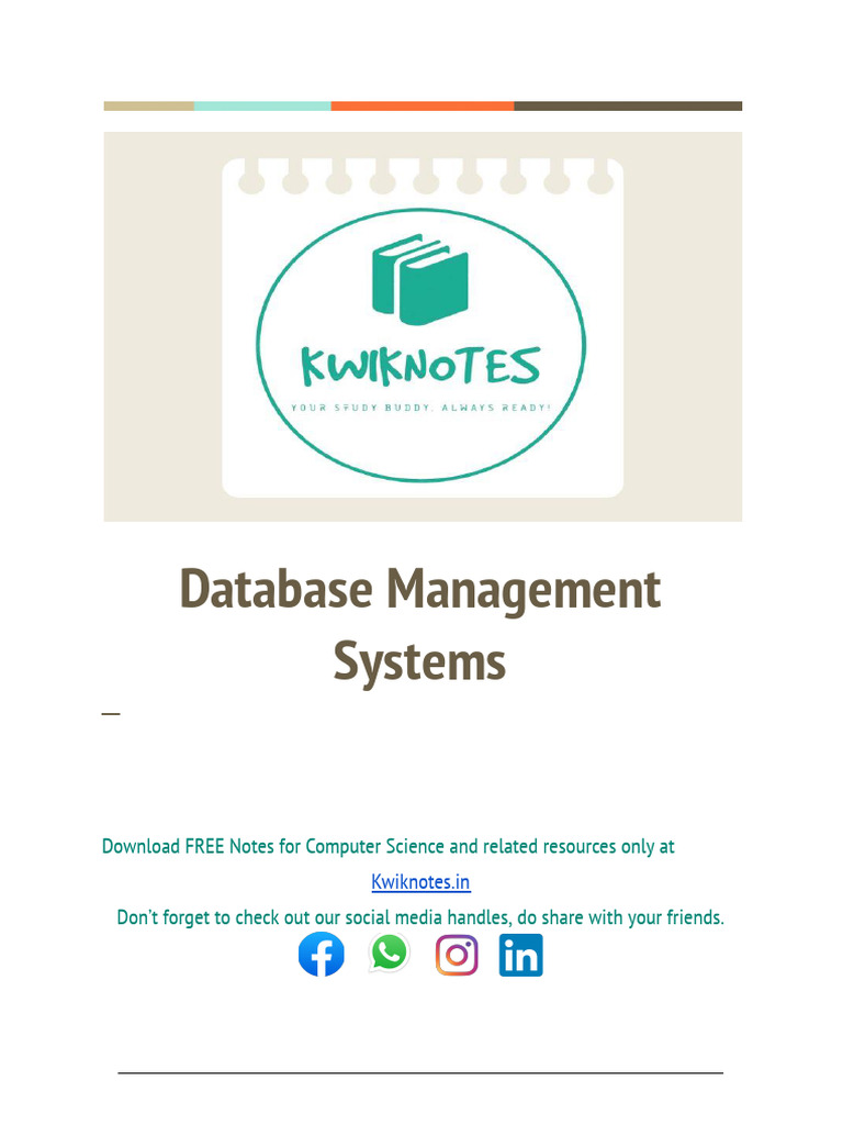 DBMS NOTES Contributor: KWIKNOTES | PDF | Databases | Relational Database
