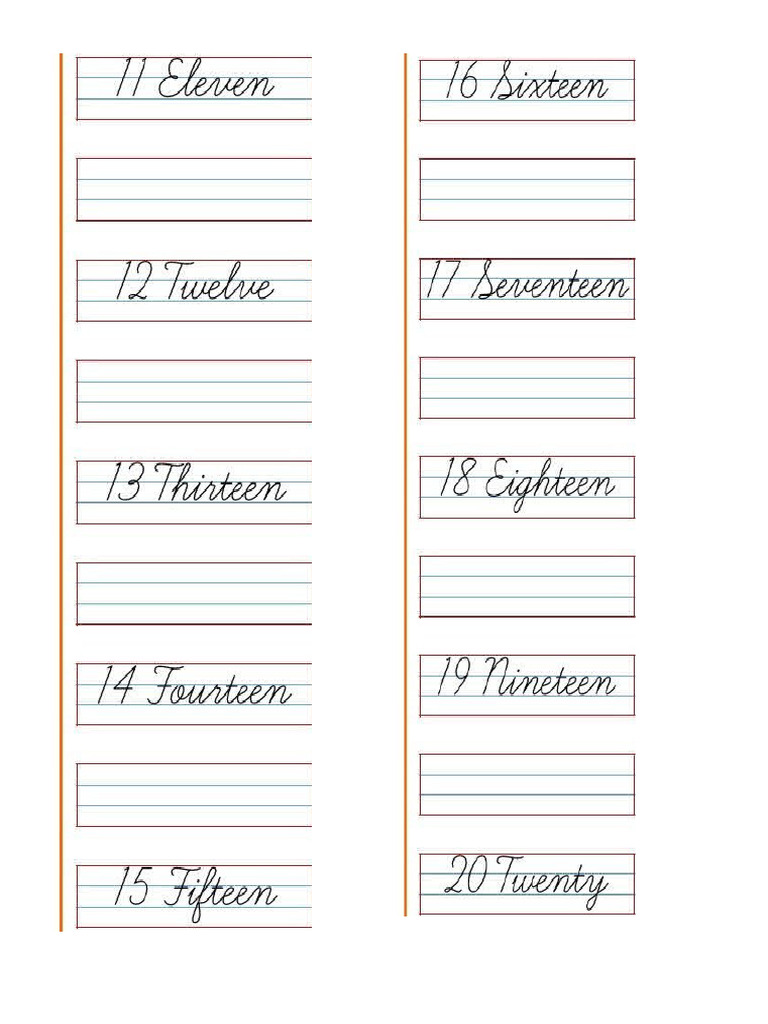 Cursive Numbers 1 To 100 | PDF